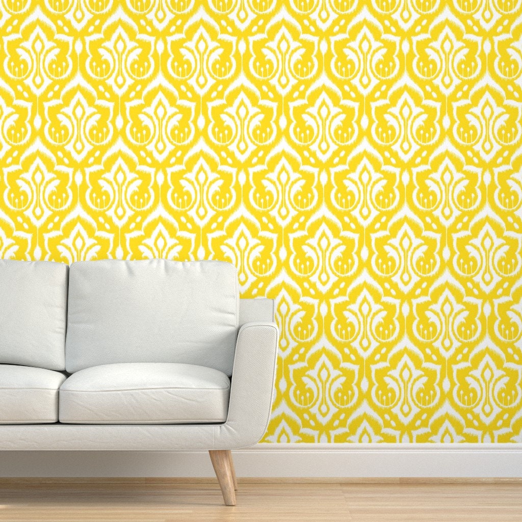 Yellow Damask Wallpaper Sunshine Damask Yellow by | Etsy