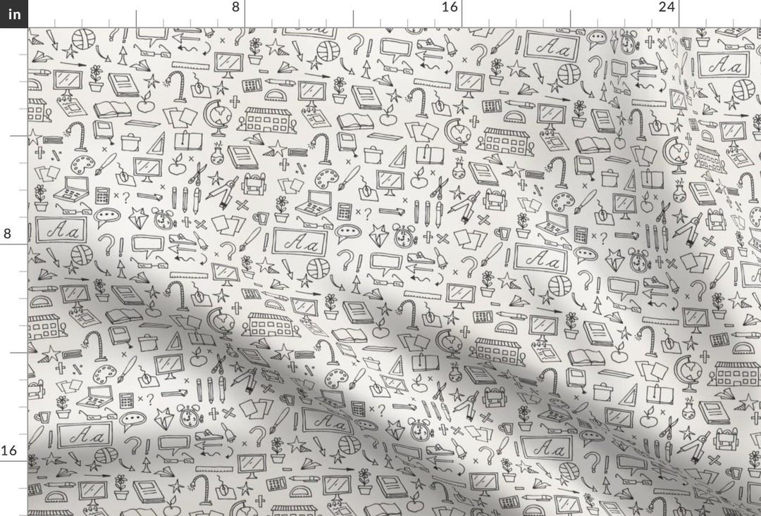 Gray Classroom Fabric - School Doodle by Studiofibonacci - Gray School ...