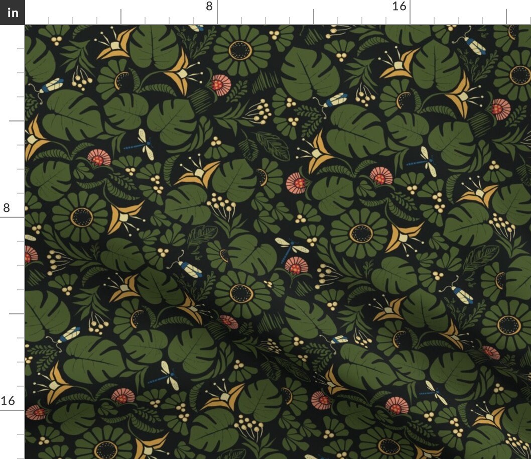 Jungle Fabric Jungleluxe-dark by Mintedtulip Tropical | Etsy