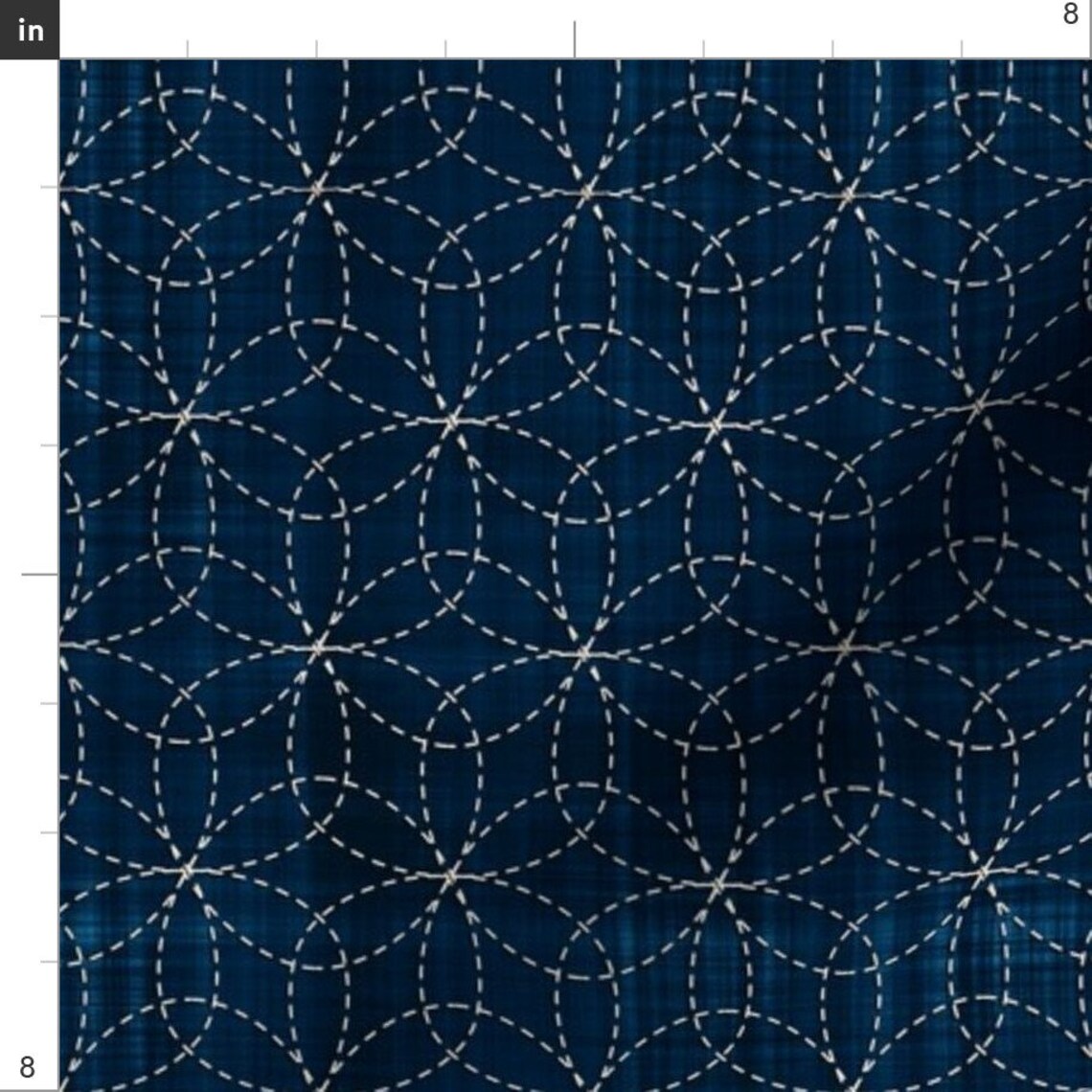 Sashiko Circles Blue Fabric Sashiko Hana-zashi Flower by - Etsy