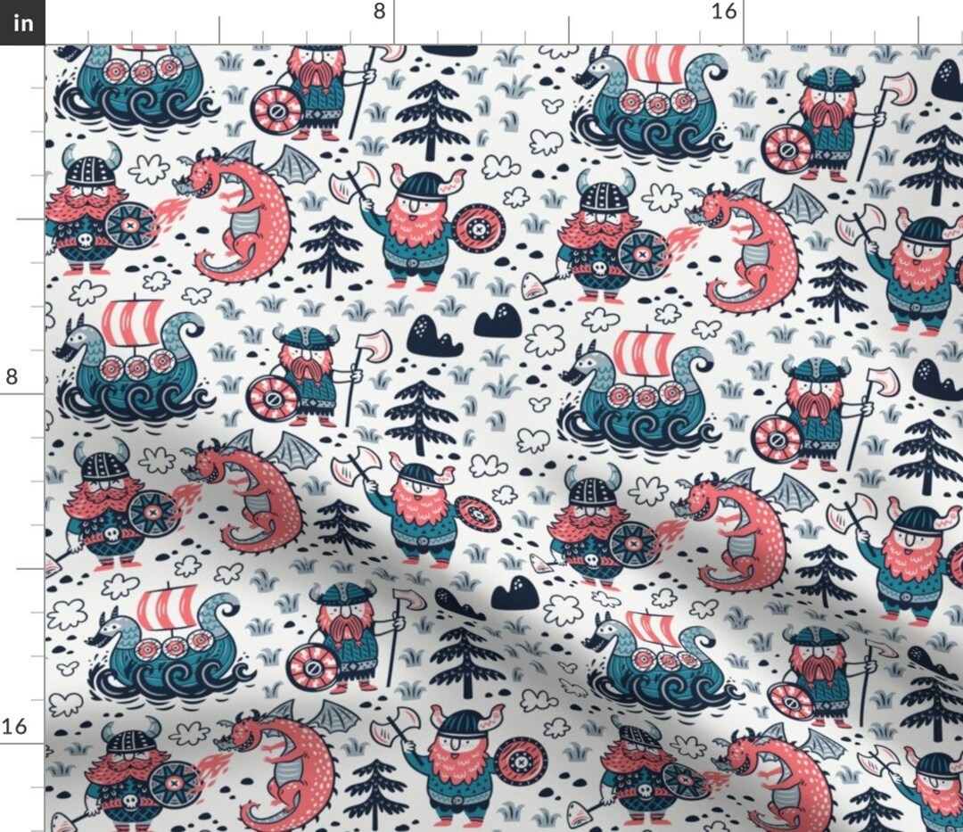 Vikings Fabric Scandinavian Dragon Ship Neutral Norse Exploration ...
