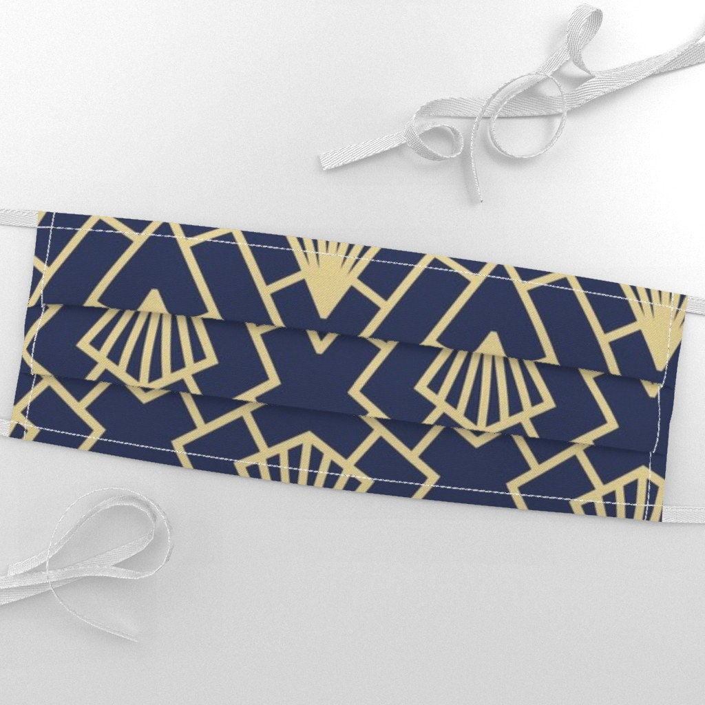 1920s Geometric Navy and Gold Fabric Art Deco Fan by - Etsy