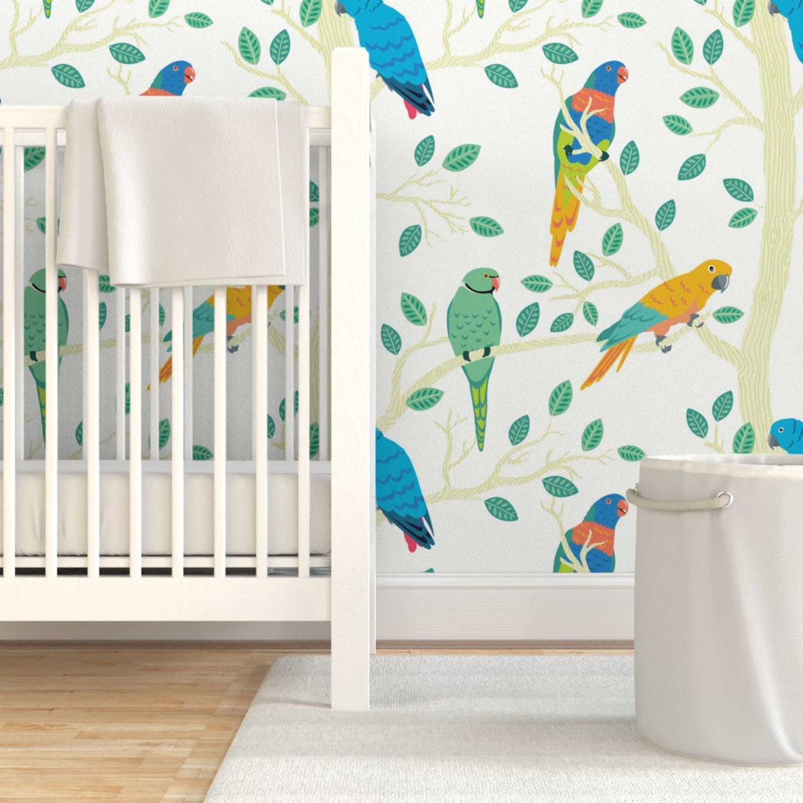 Bird Wallpaper Parrot Birds in A Tree by Designtherapy - Etsy