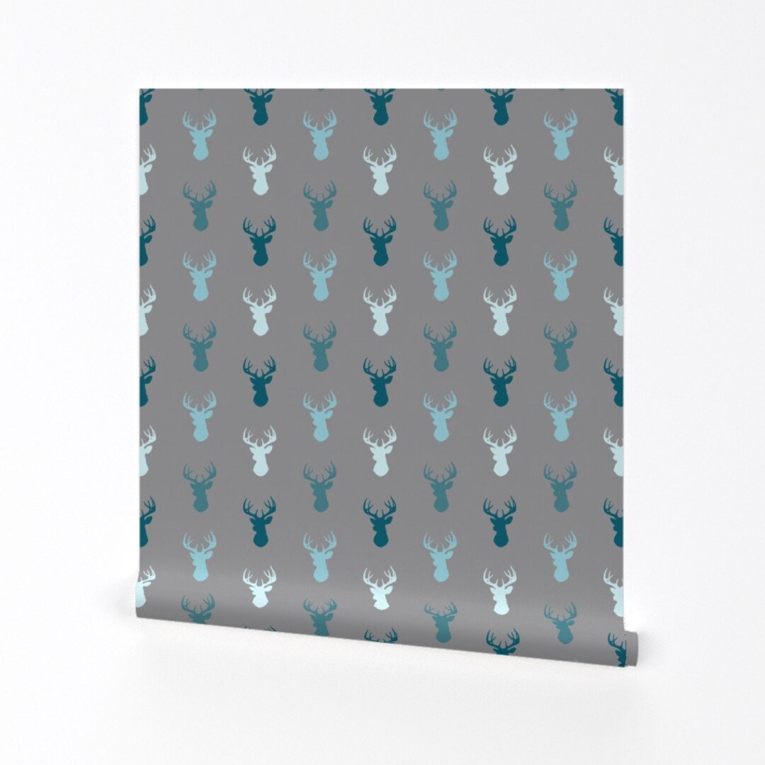 Deer Wallpaper Deer Teal Blue Gray Winslow by - Etsy