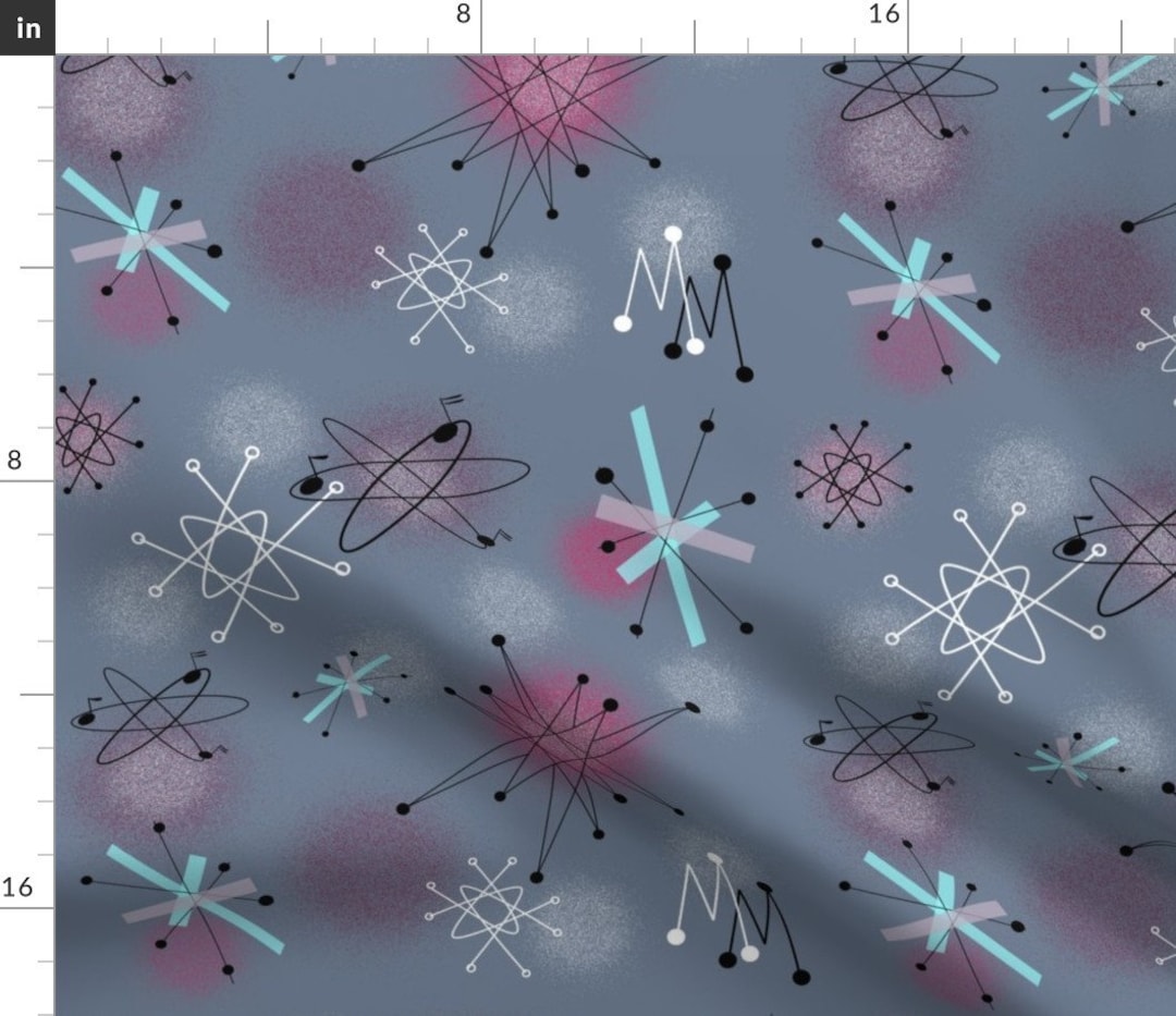 Mid Mo Atomic Purple Science Pattern Fabric Mod Music Blue Skies by ...