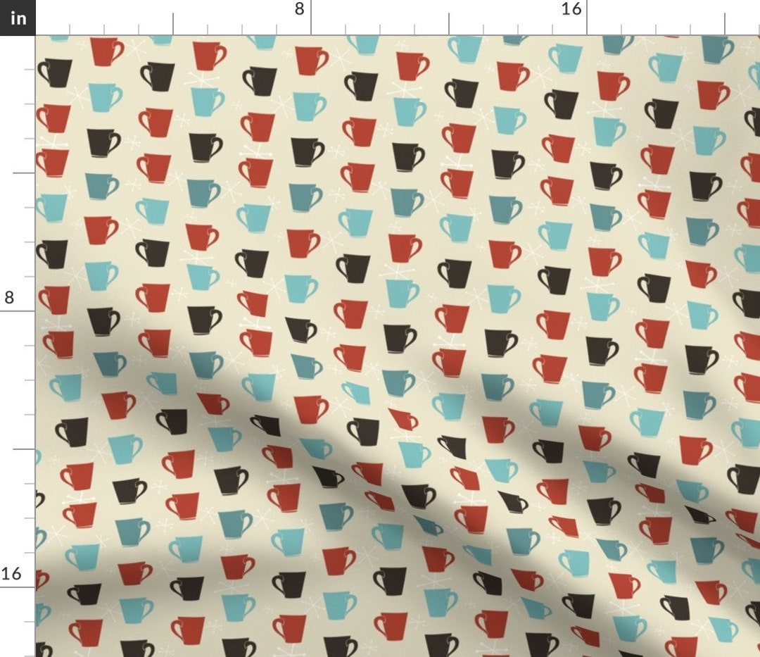 Mod Coffee Cups Fabric Retro Coffee Cups Pattern by Diane555 Mid ...