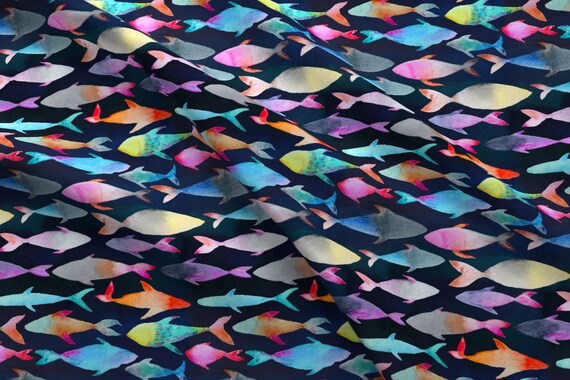 Watercolor Rainbow Fishes Fabric Fishes By Tasiania | Etsy