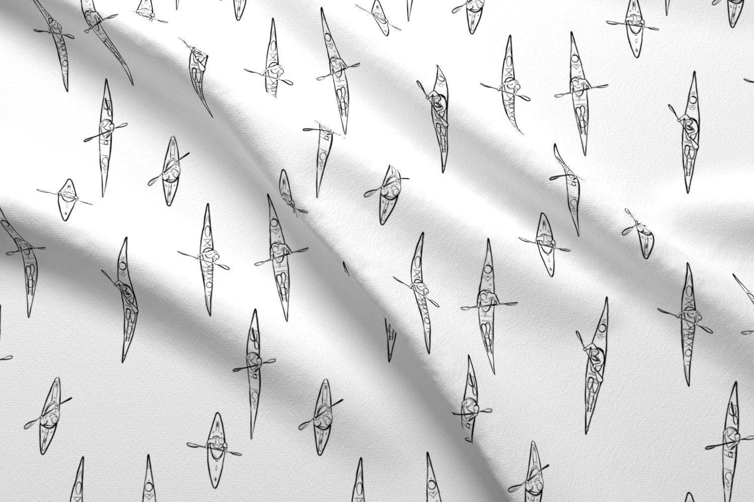Kayak Fabric Kayakers On White By Landpenguin Kayak Cotton | Etsy