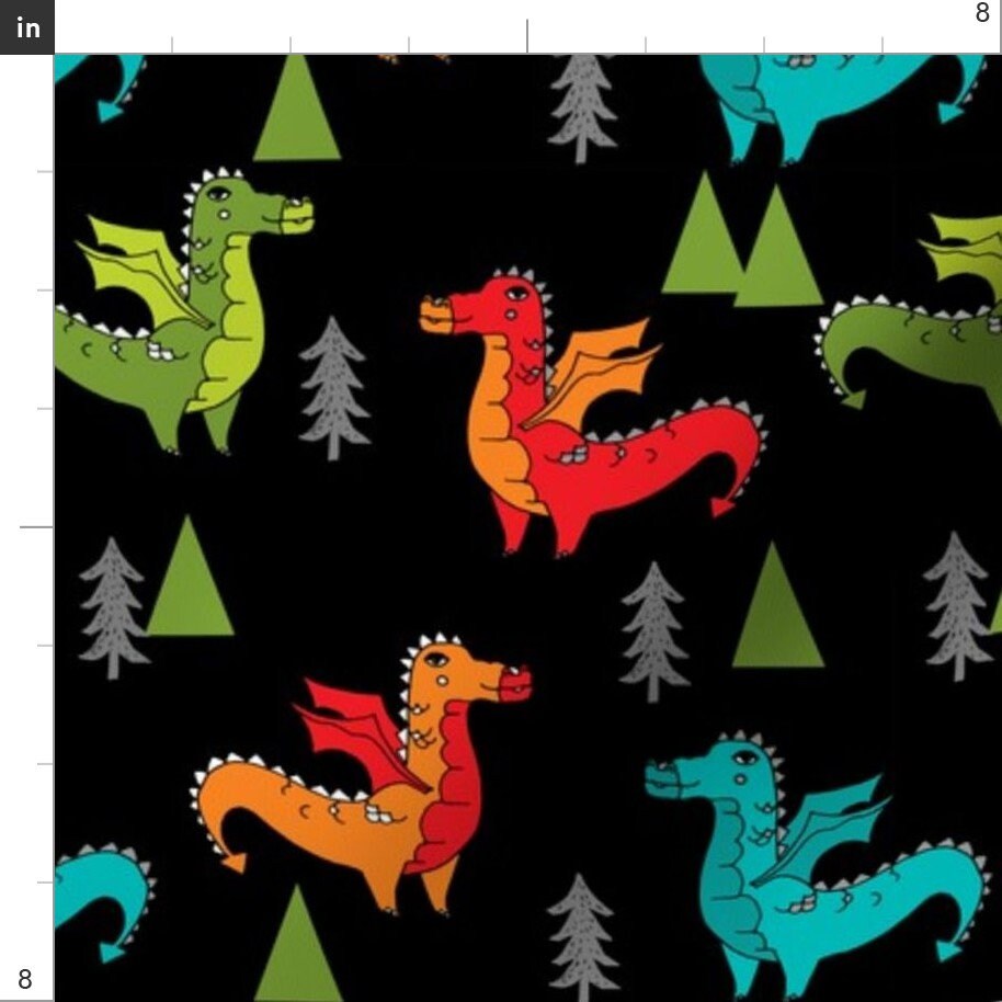 Dragon Fabric Dragon Fabric // Quirky Kids Illustration Fun | Etsy