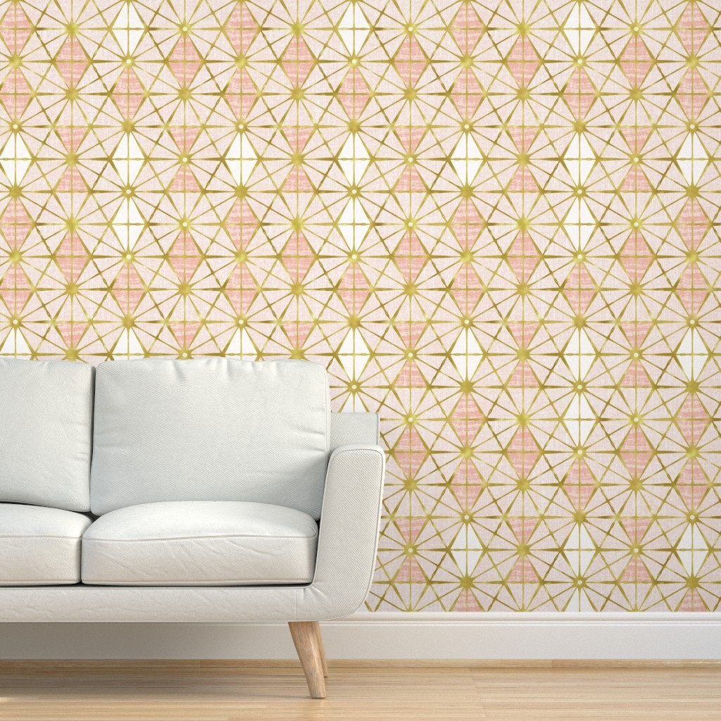 Geometric Wallpaper Faux Gold Blush Pink Geometric by | Etsy