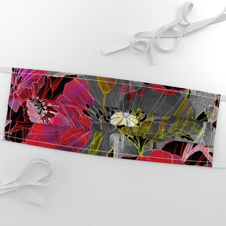 Bold Botanical Fabric Romance Poppies Mod Dark Botanical by | Etsy