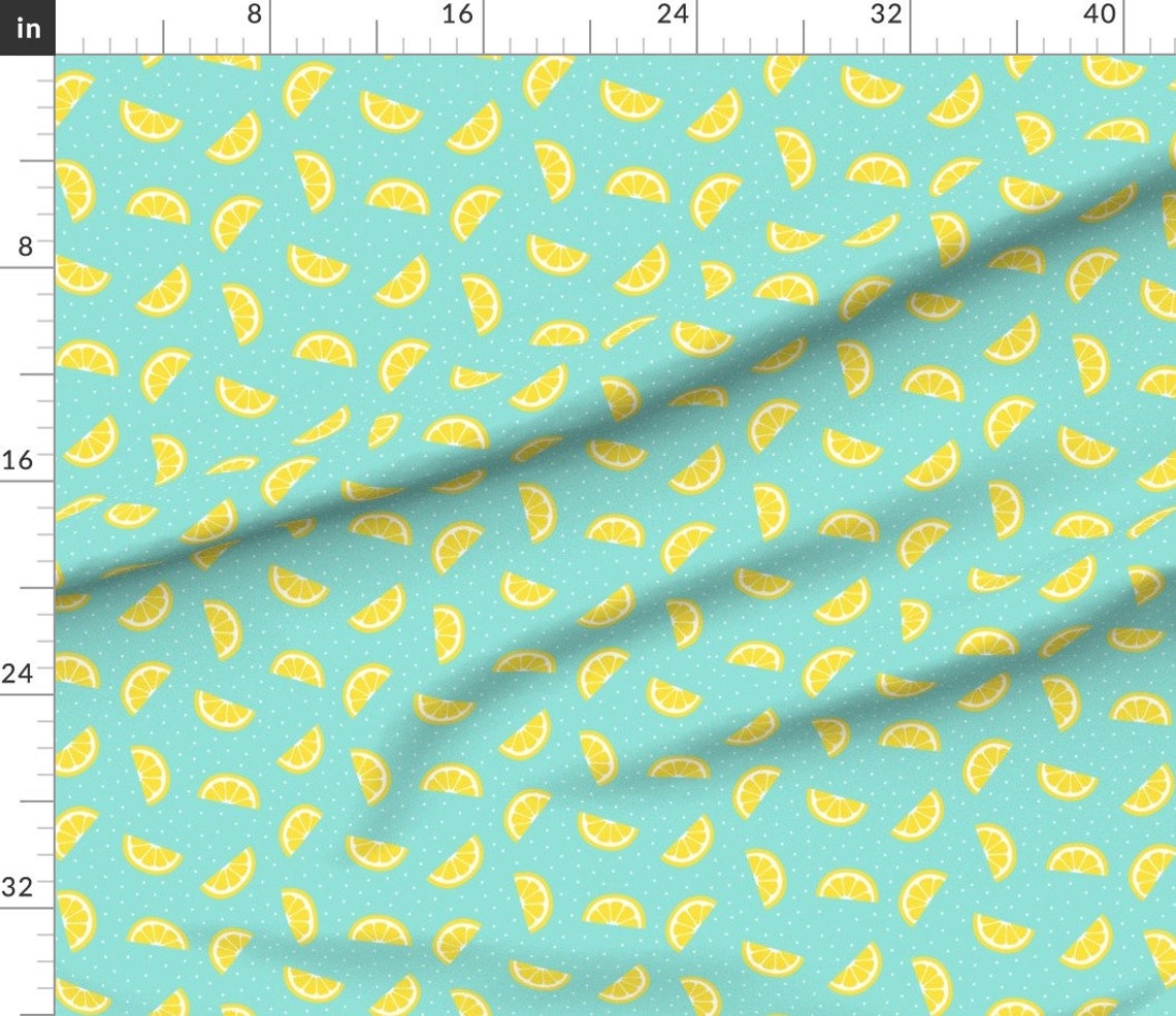 Lemon Fabric Lemon Slices Sky Blue Fruit By Misstiina - Etsy France