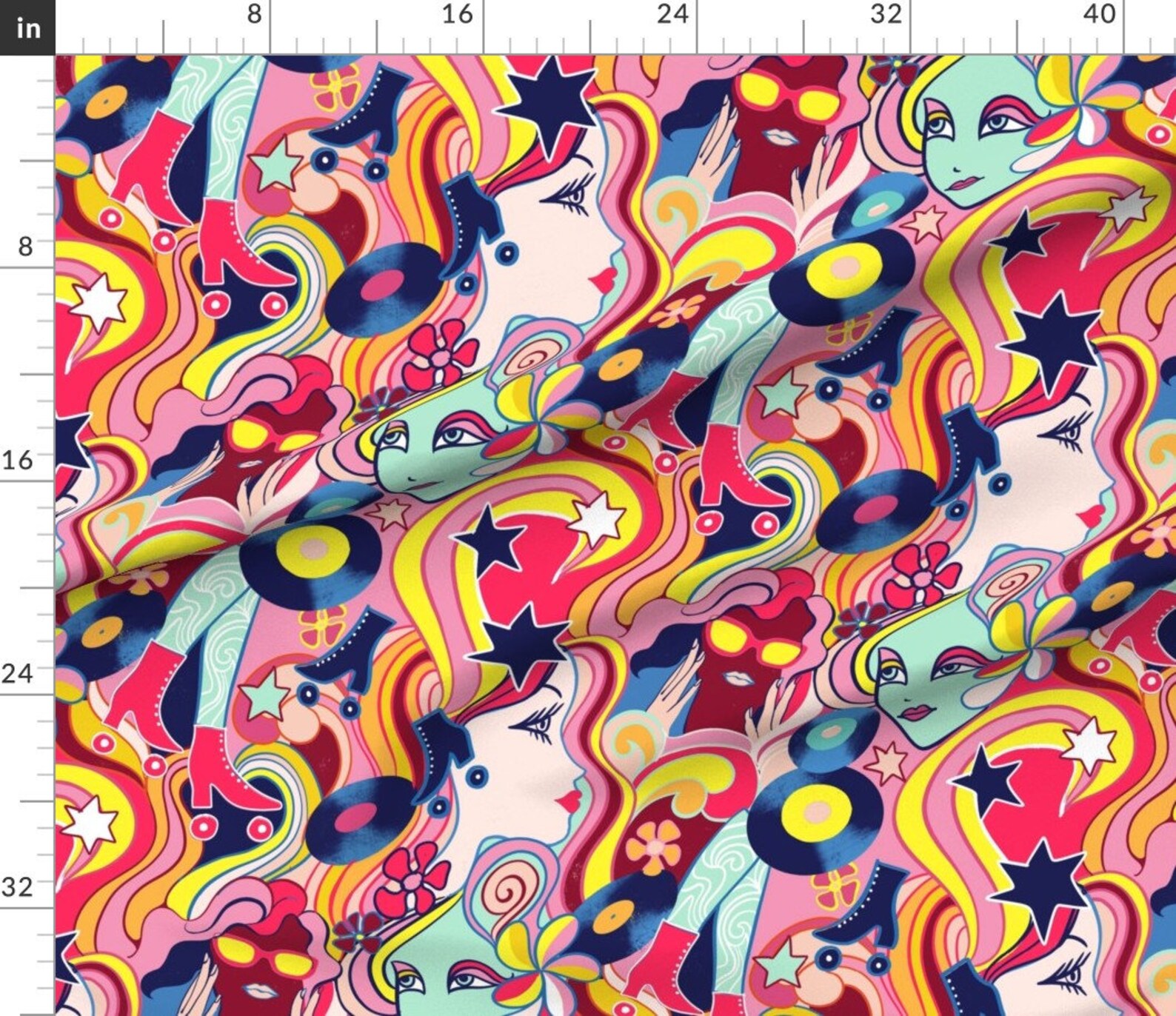 Hippie Pop Art Pink Retro Fabric Roller Disco Party 70s - Etsy