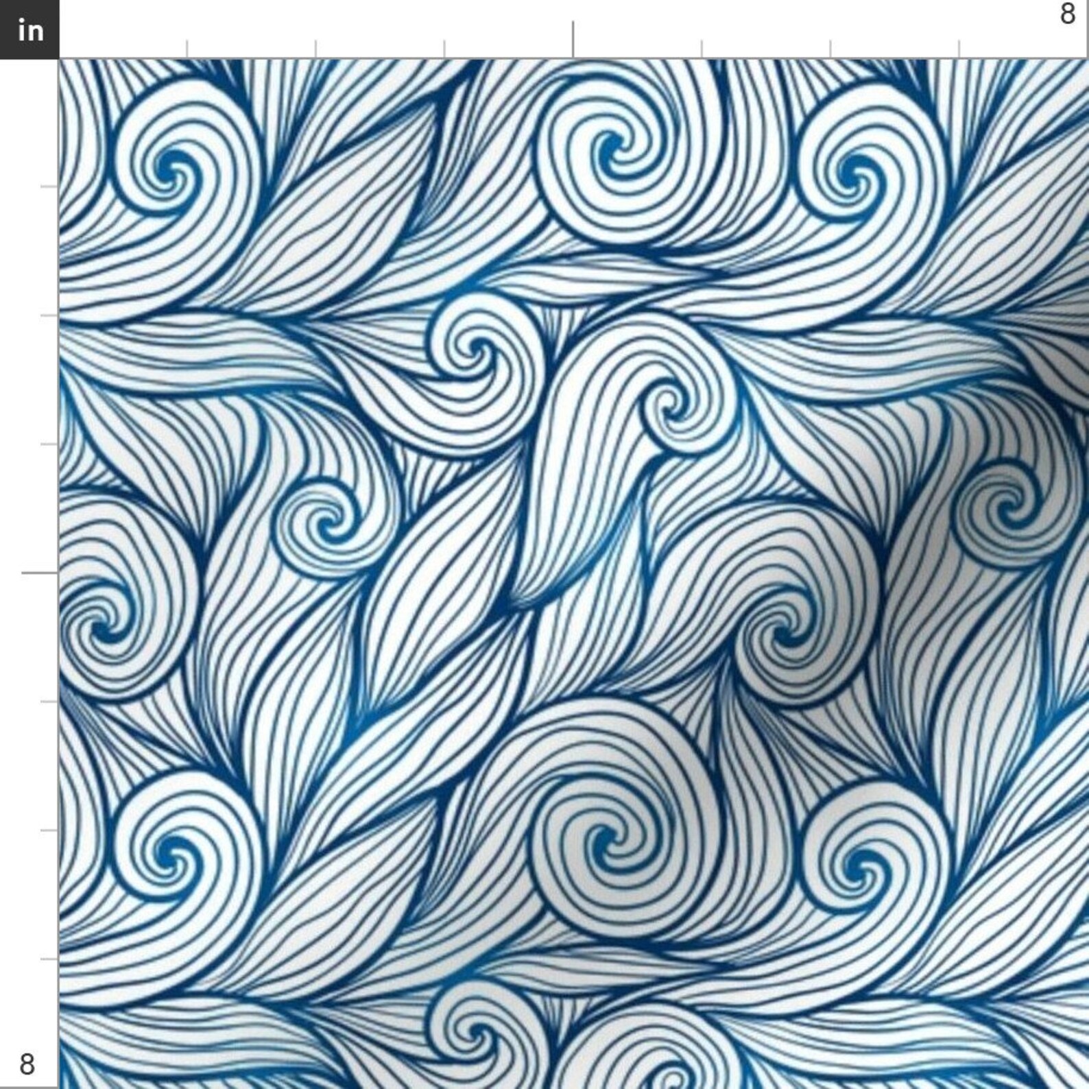 Blue Swirls Fabric Blue Curly Waves by Art of Sun Blue | Etsy
