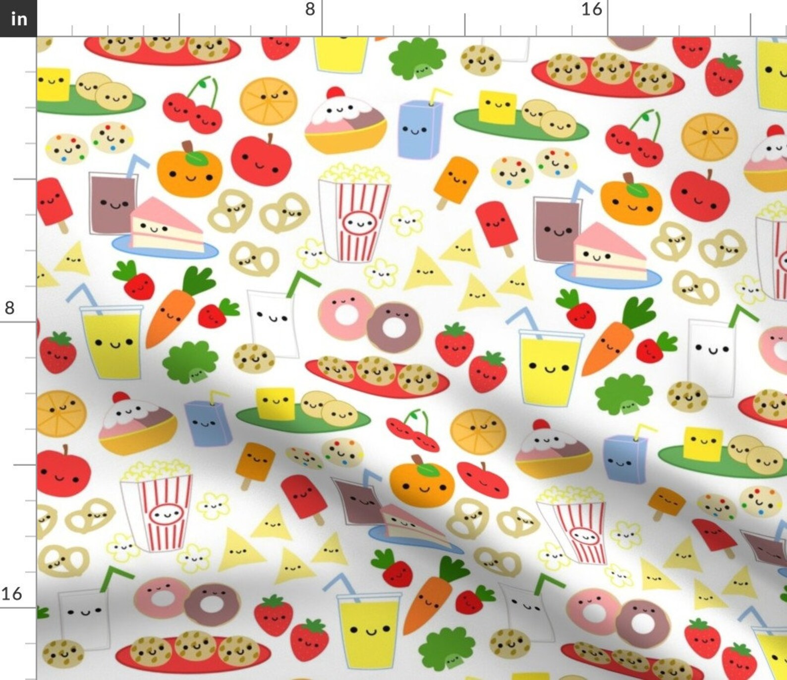 Kawaii Junk Food Fabric Happy Snacks by Clayvision - Etsy