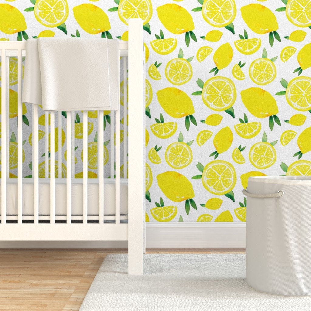 Yellow Lemons Jumbo Print Wallpaper Lemon Pattern by Alexis - Etsy