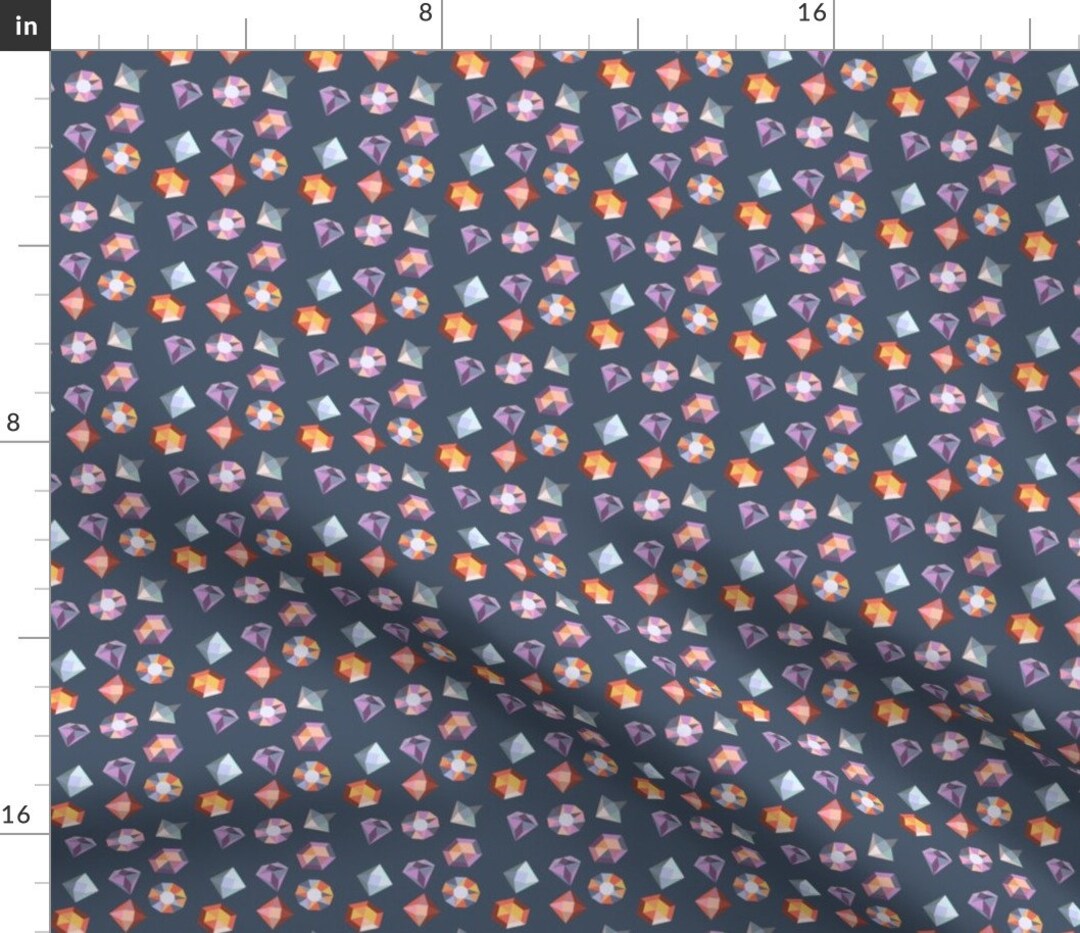 Navy Fabric Navy Gems by Landpenguin Colorful Gemstone and - Etsy