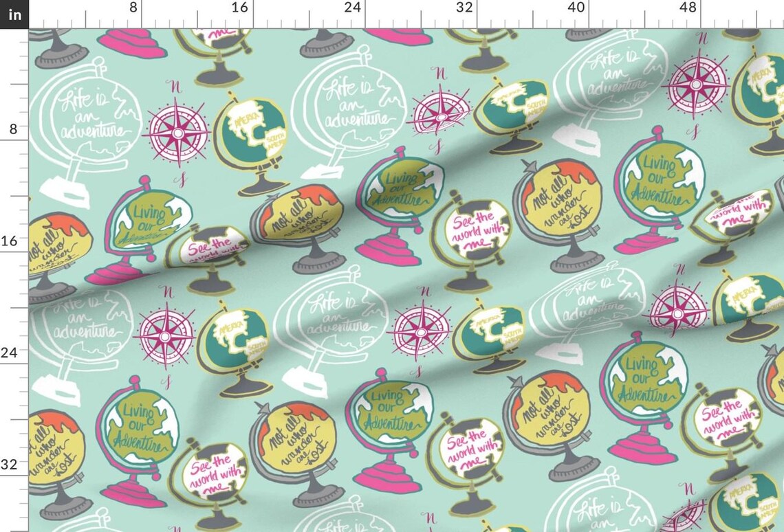 Globes Fabric - Global Toss by Limezinniasdesign - Globes World Maps ...