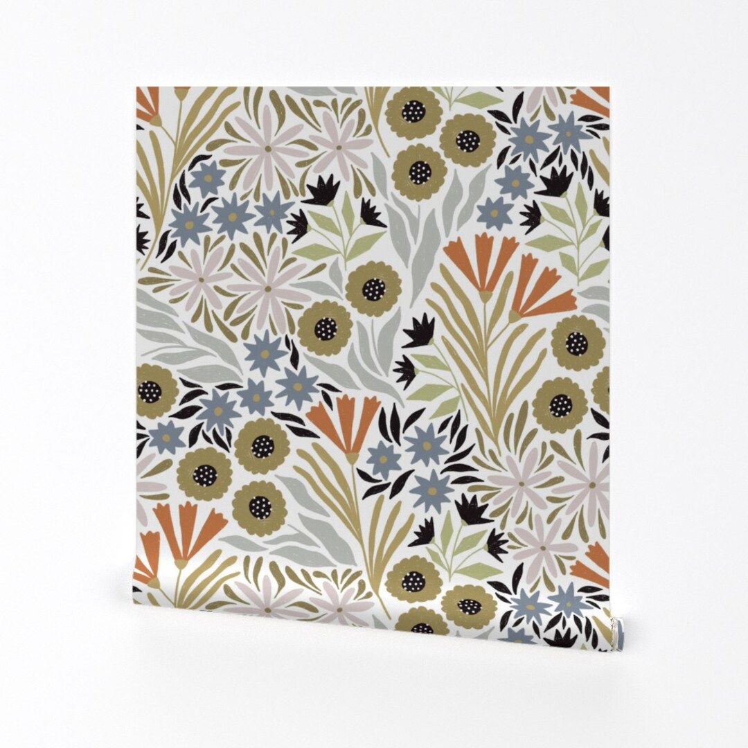 Flowers Wallpaper Adeline Floral by Amy Maccready Earth Tone White ...