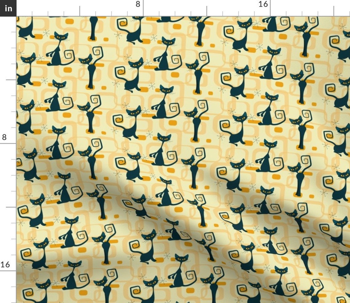 Mid-century Modern Retro Cats Fabric Atomic Cats by Roofdog | Etsy