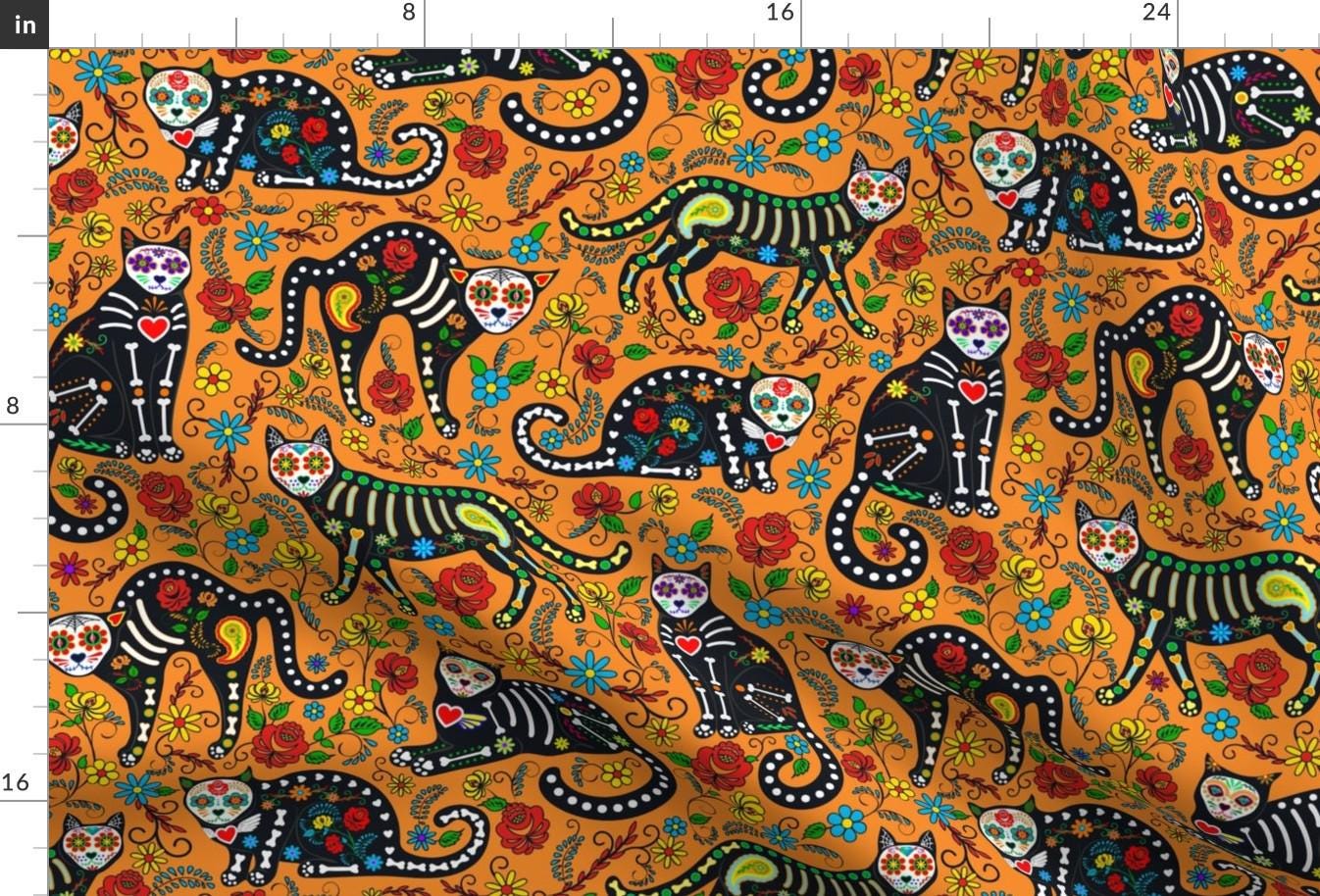 Calavera Cats Fabric - Calavera Cats by Svetlana Prikhnenko - Calavera ...