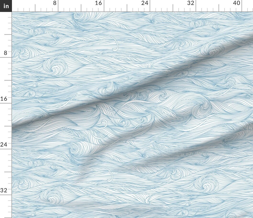 Blue Waves Sketch Fabric Waves by Innaogando Blue Ocean - Etsy