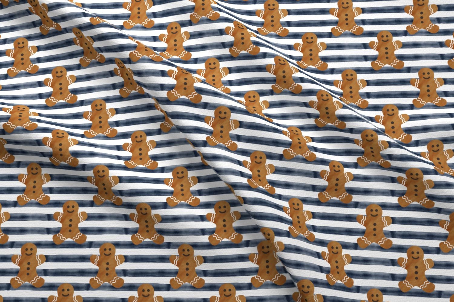 Gingerbread Man Fabric Gingerbread Navy Stripes By | Etsy