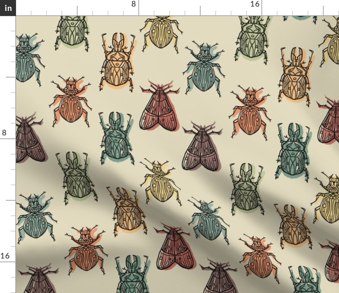Colorful Insects Fabric Blockprint Bugs by Achiachodesign Beetles Moths ...