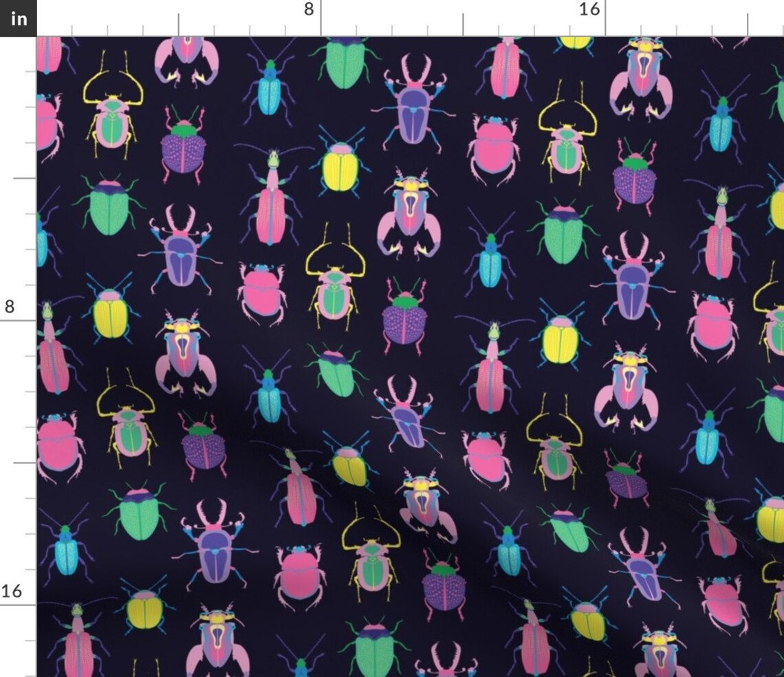 Beetles Fabric Pop Art Beetles Dark by Pinkowlet Beetles - Etsy