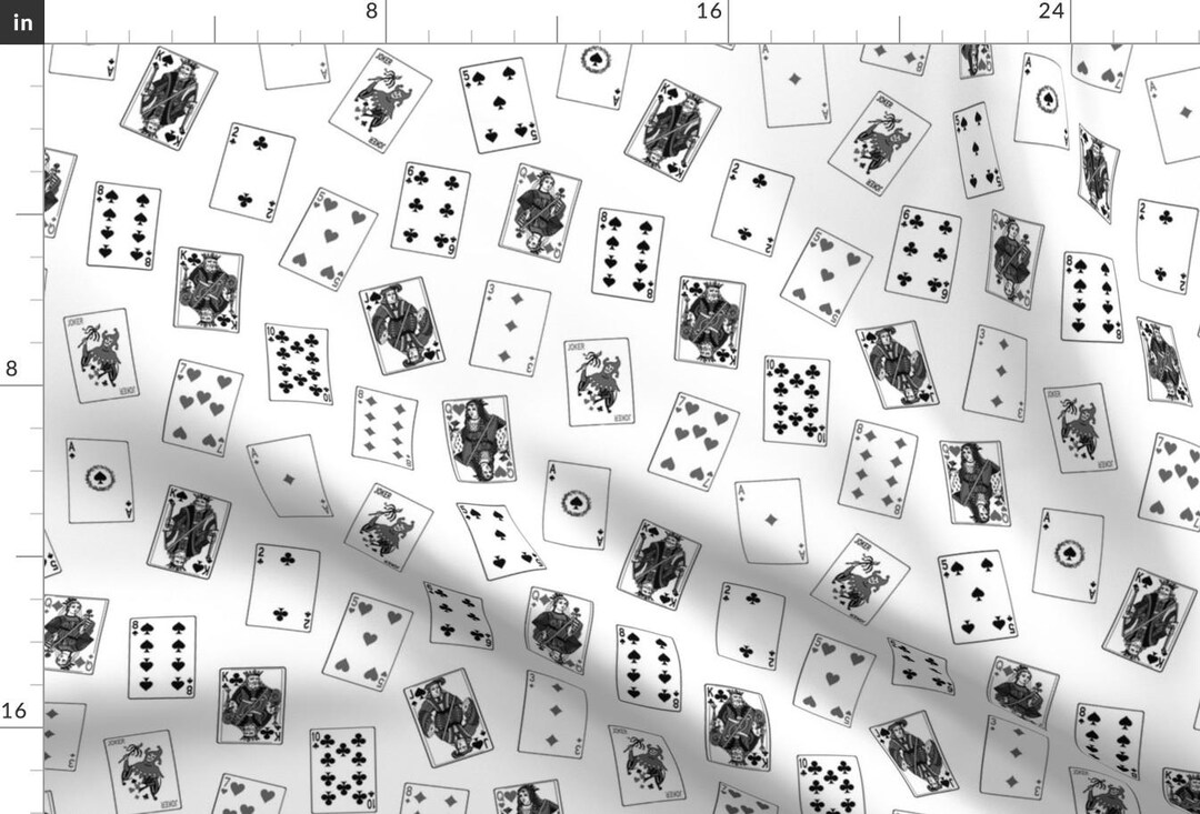 Playing Cards Fabric - Scattered Playing Cards Greyscale by Thin Line ...