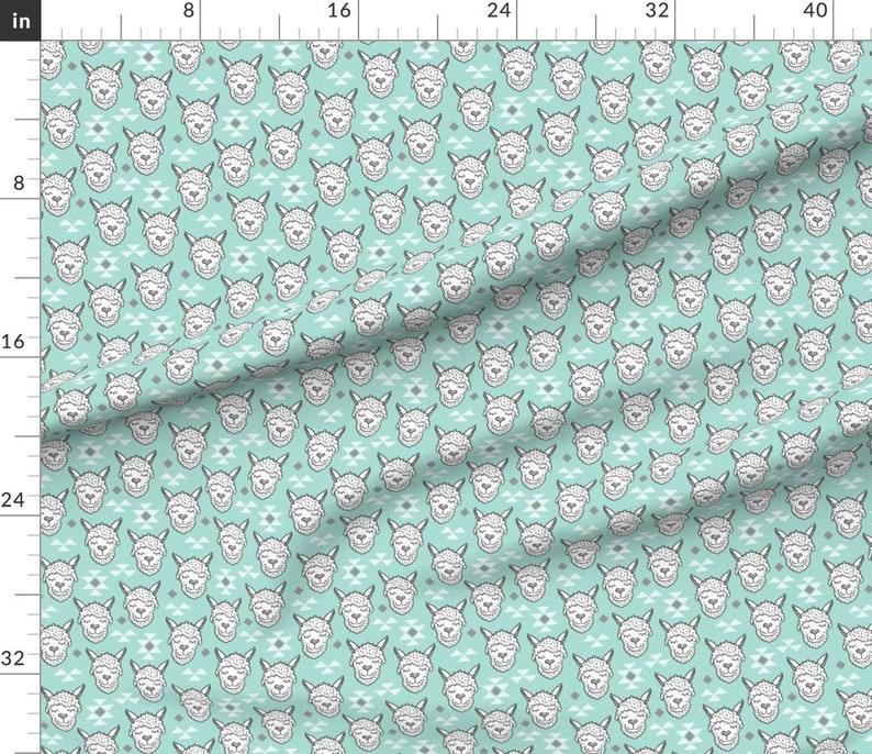 Lama Fabric Llamas and Triangles on Teal by Lilcubby - Etsy