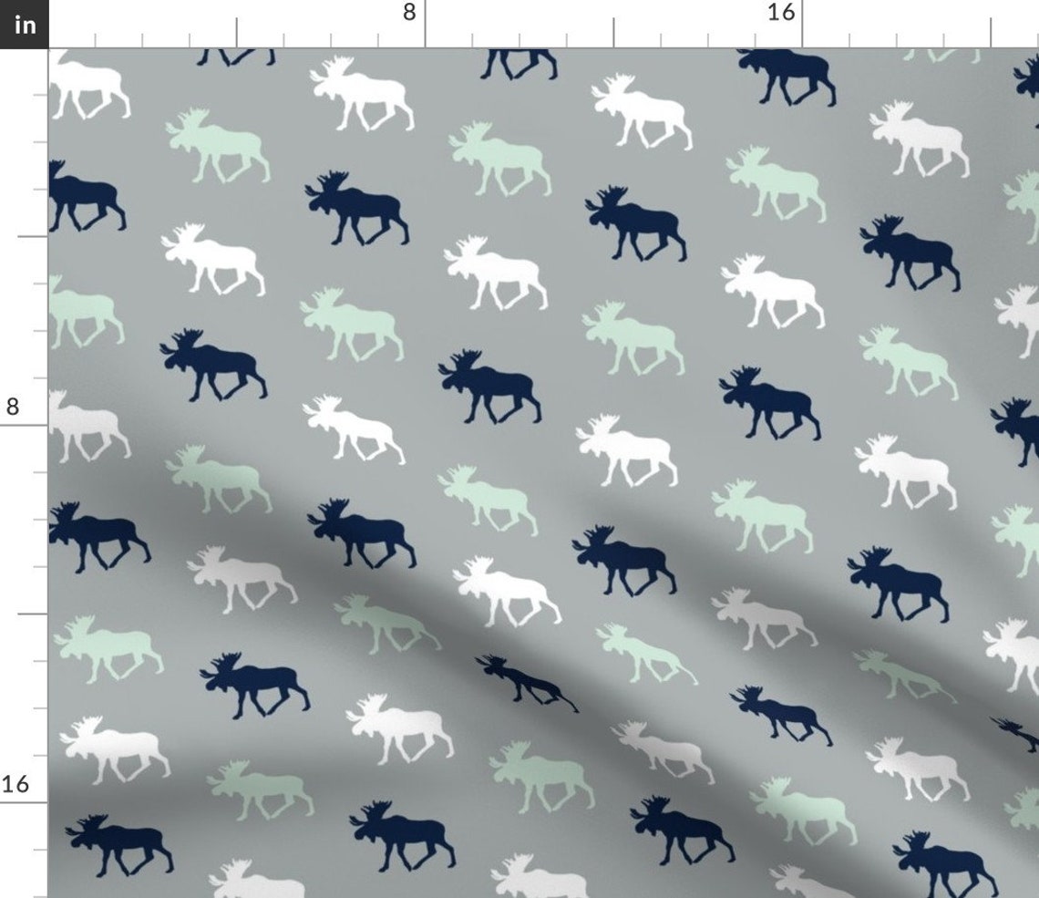 Moose Fabric Multi Moose on Grey small Scale / Northern | Etsy