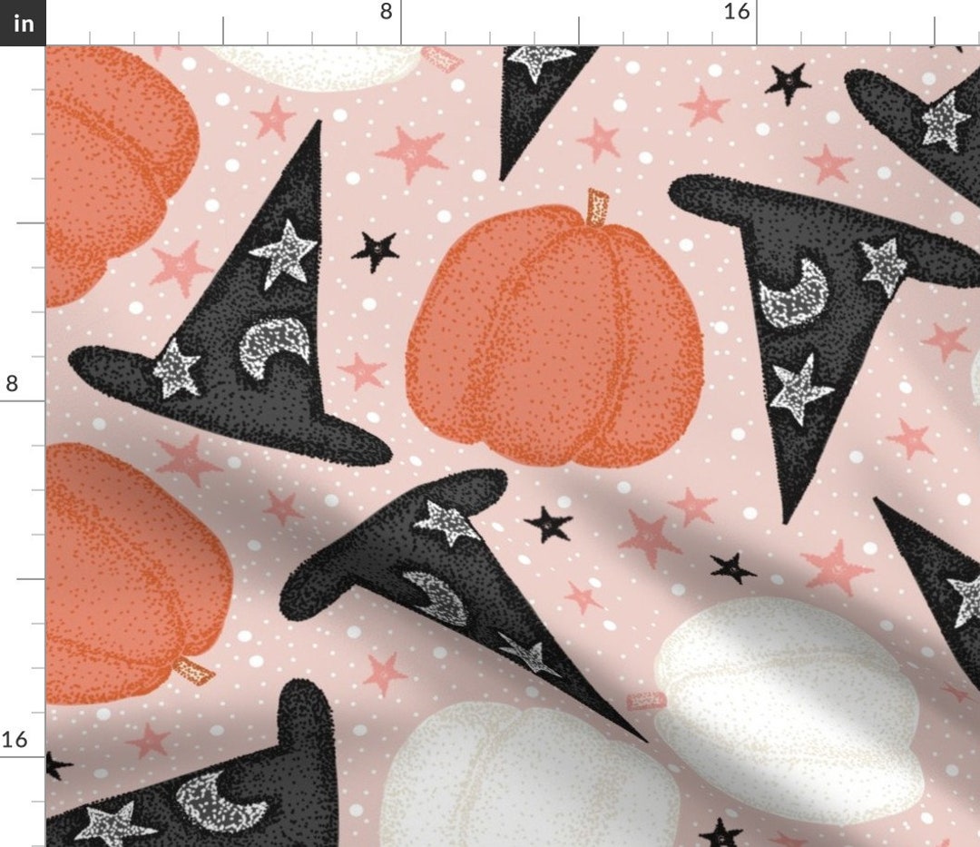 Pink Halloween Fabric Witchy Pumpkins by - Etsy