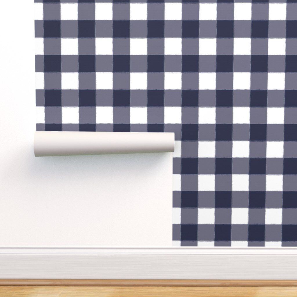 Navy Wallpaper Large Buffalo Check Gingham by Sugarfresh - Etsy