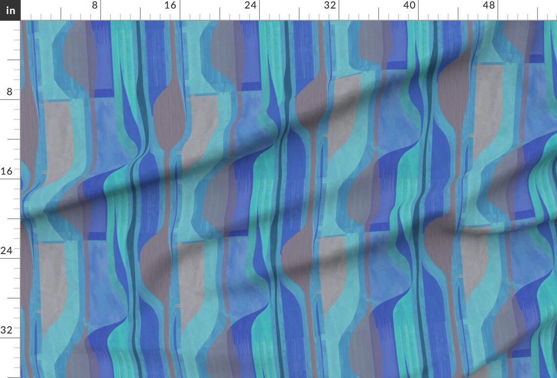 Abstract Fabric - Midcentury Plateau by Wren Leyland - Cobalt Blue Cyan ...