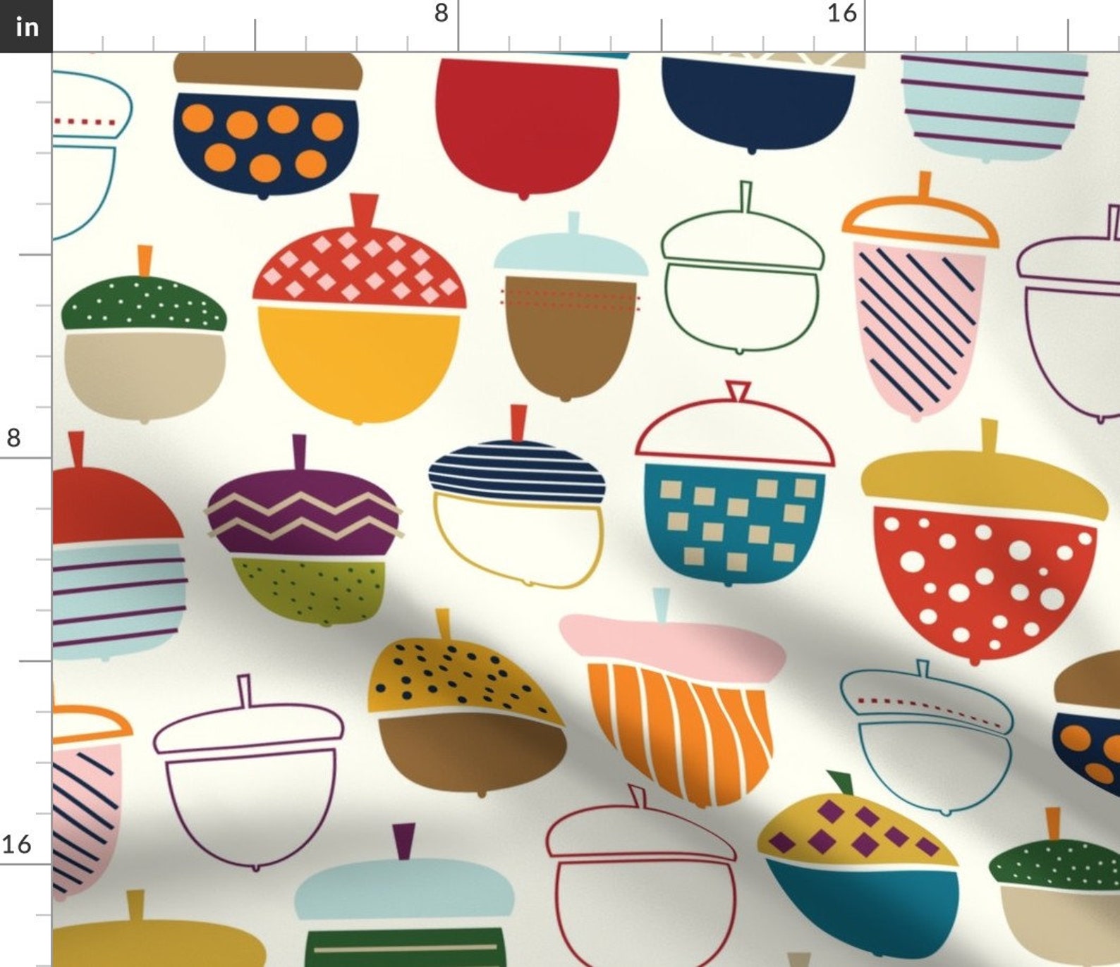 Colorful Acorns Fabric Happy Acorns by Katerhees Rustic - Etsy UK