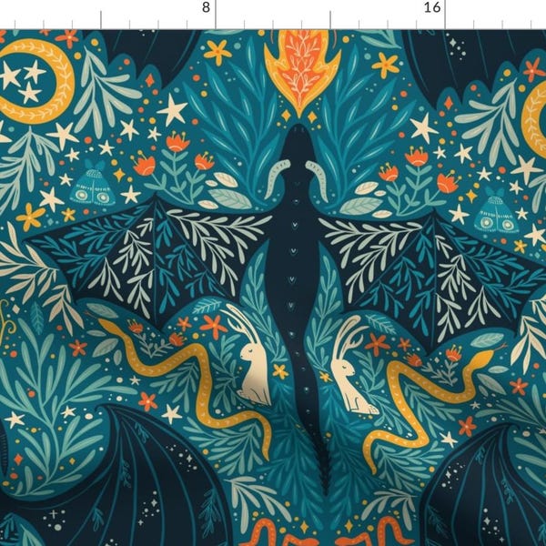 Blue Flying Dragons Fire Fabric Dragon Fire Dark Blue by Adenaj ...