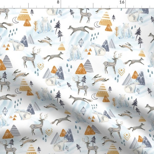 Winter Wonderland Fabric Winter Snow Woodland Animals by - Etsy