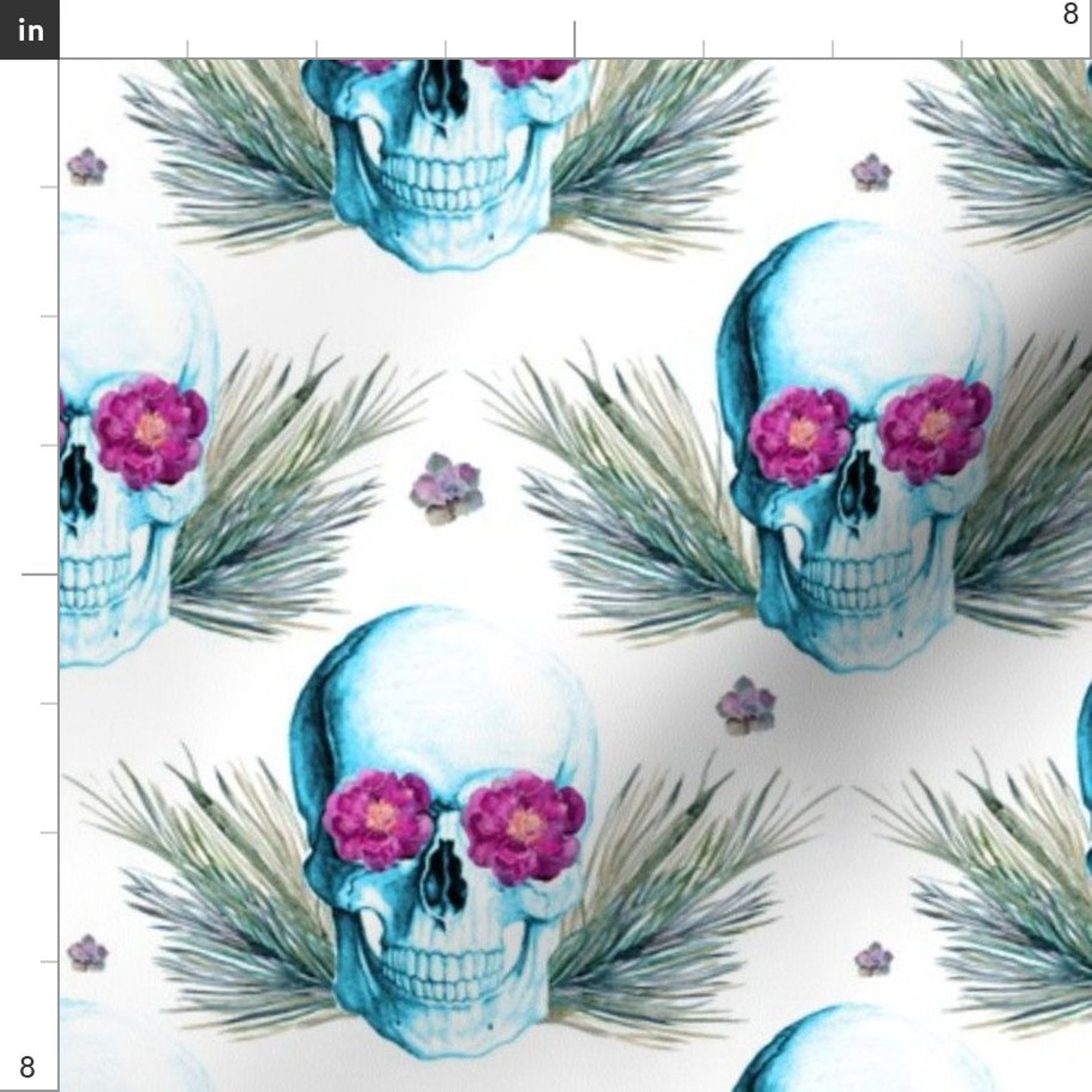 Skull Fabric 6 Floral Skulls Blue Skull With Flowers - Etsy