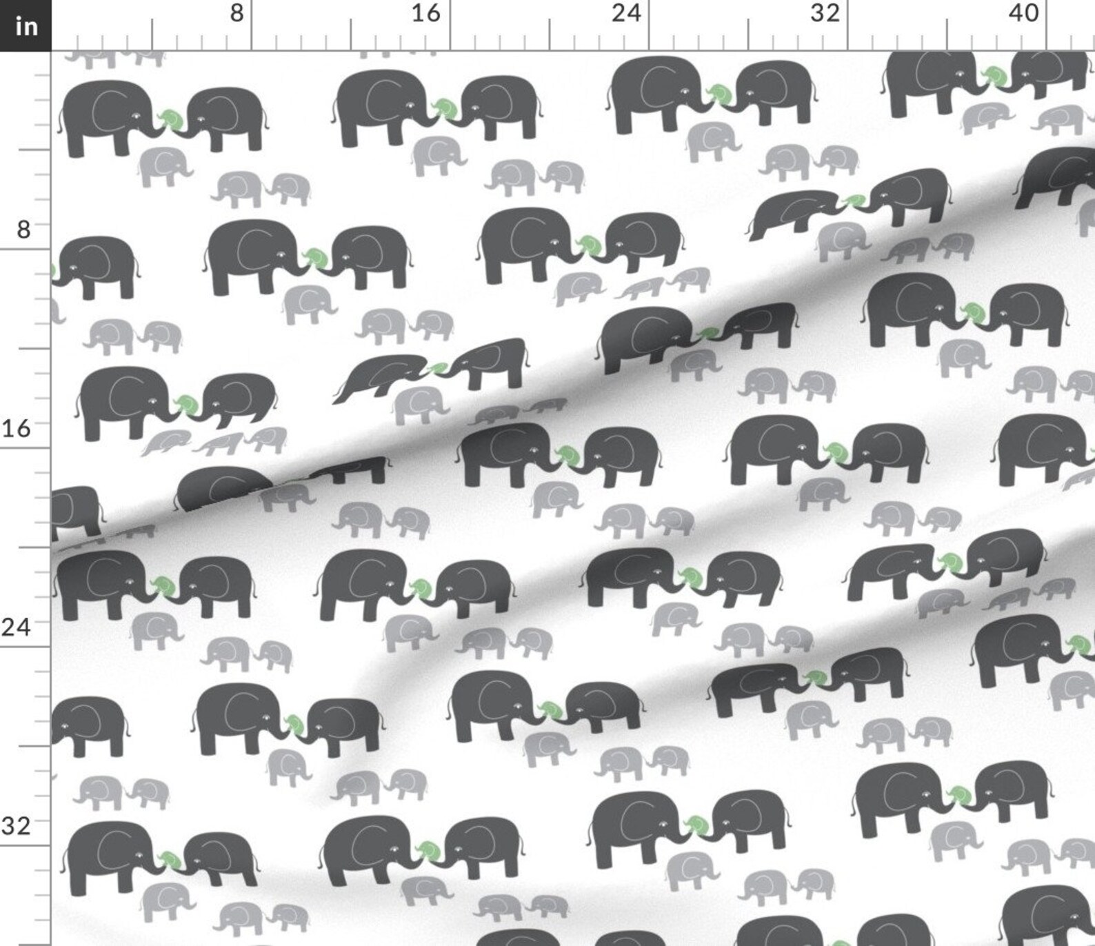 Gray Elephant Fabric Elephants in Gray/sage by - Etsy