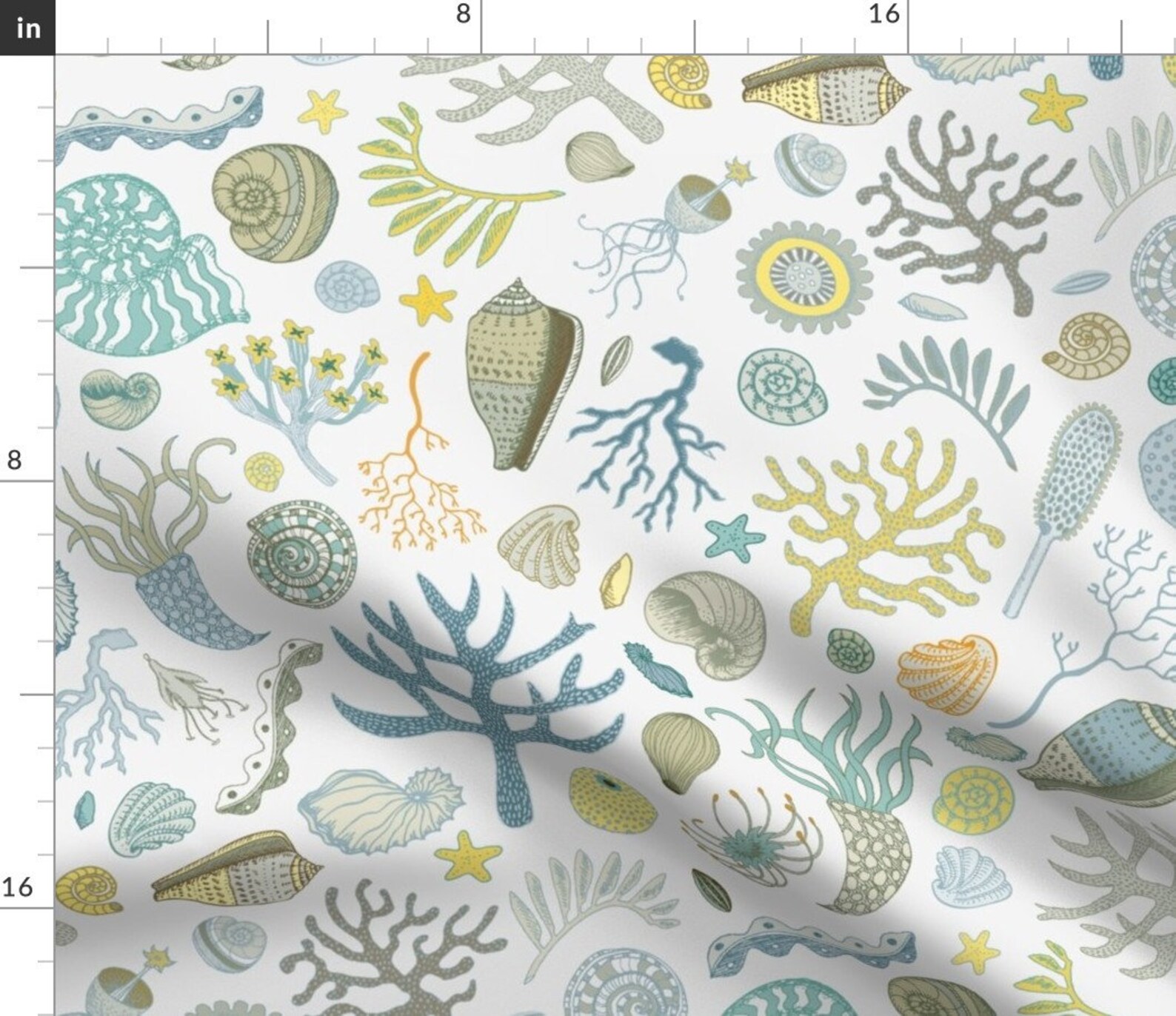 Seashell Fabric Natural Forms Large by Cecca Sea Shell Green Blue Beach ...