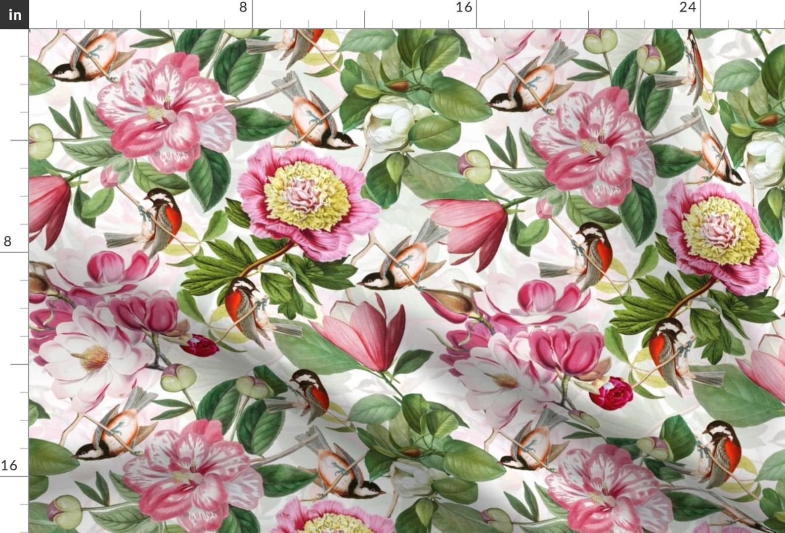 Spring Magnolia Apparel Fabric - Vintage Spring Birds by Utart ...