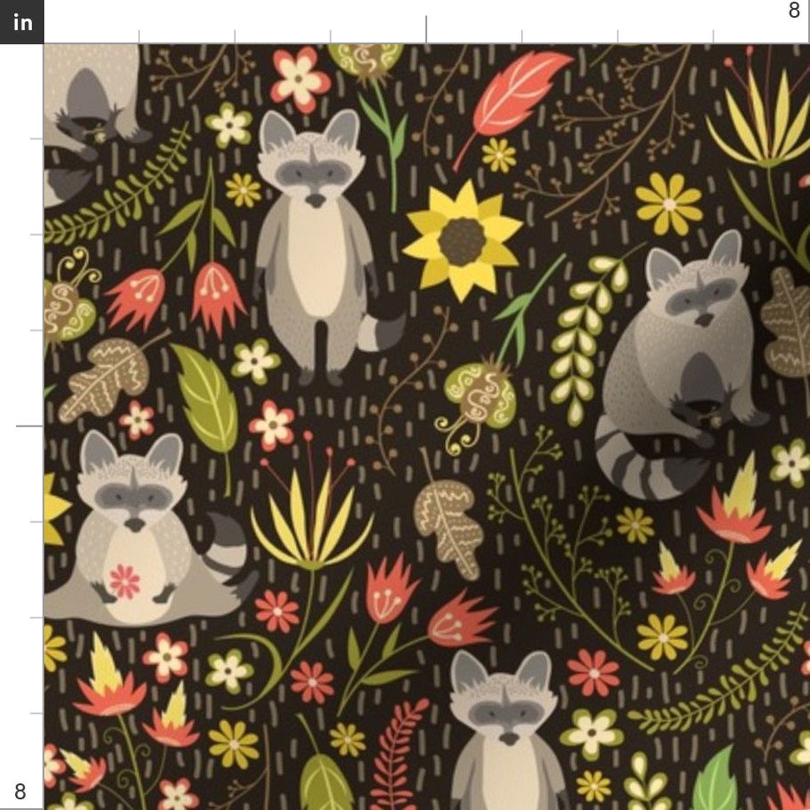 Raccoons Fabric Raccoons by Juliabadeeva Raccoon Woodland | Etsy