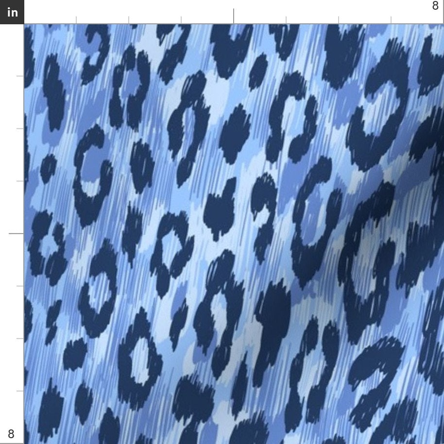 Blue Leopard Print Fabric Leopard Fur in Blue Colors by Ybt - Etsy