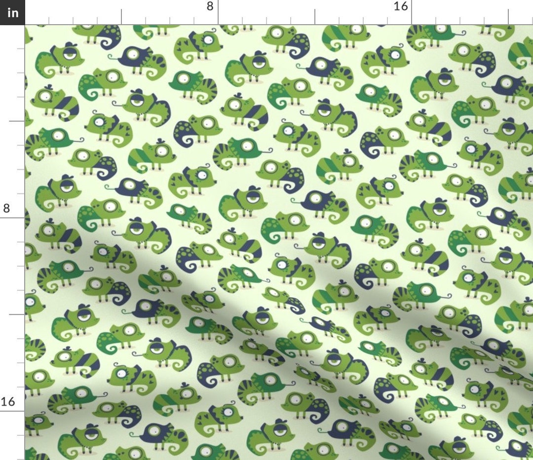 Dapper Chameleons Fabric Greenery Chameleon by Ewa Brzozowska Green ...