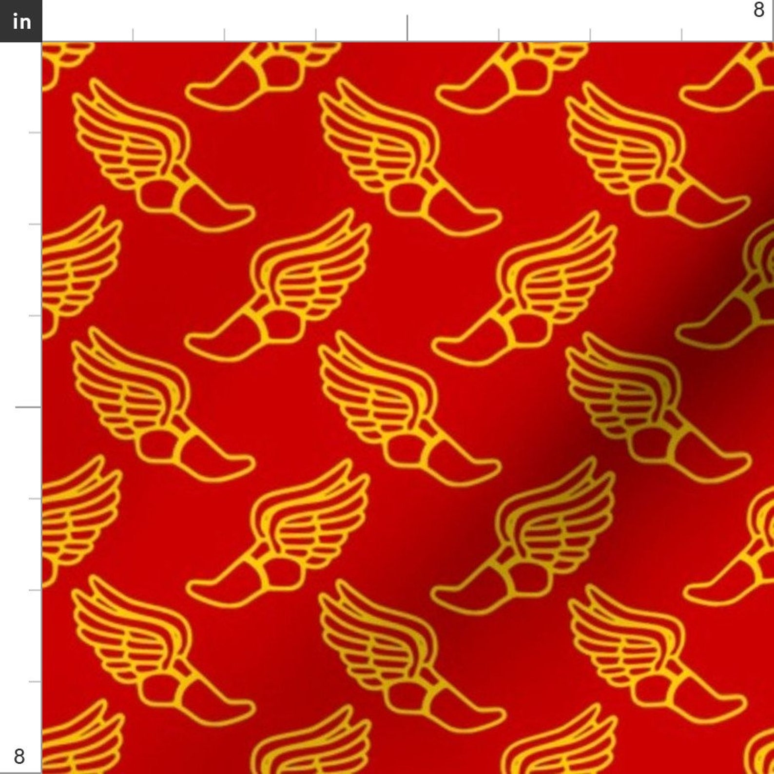 Winged Feet Fabric Winged Feet in Red and Gold by Spacefem - Etsy