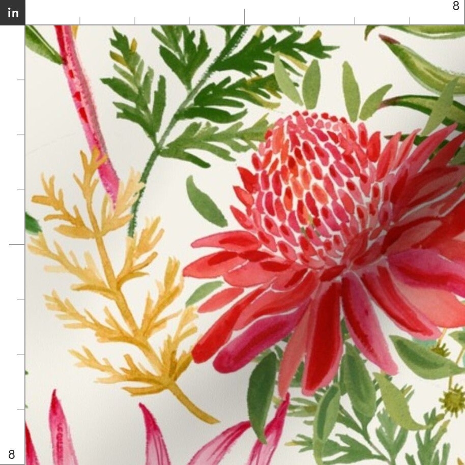 Hawaiian Floral Fabric Hand-painted Botanicals by | Etsy