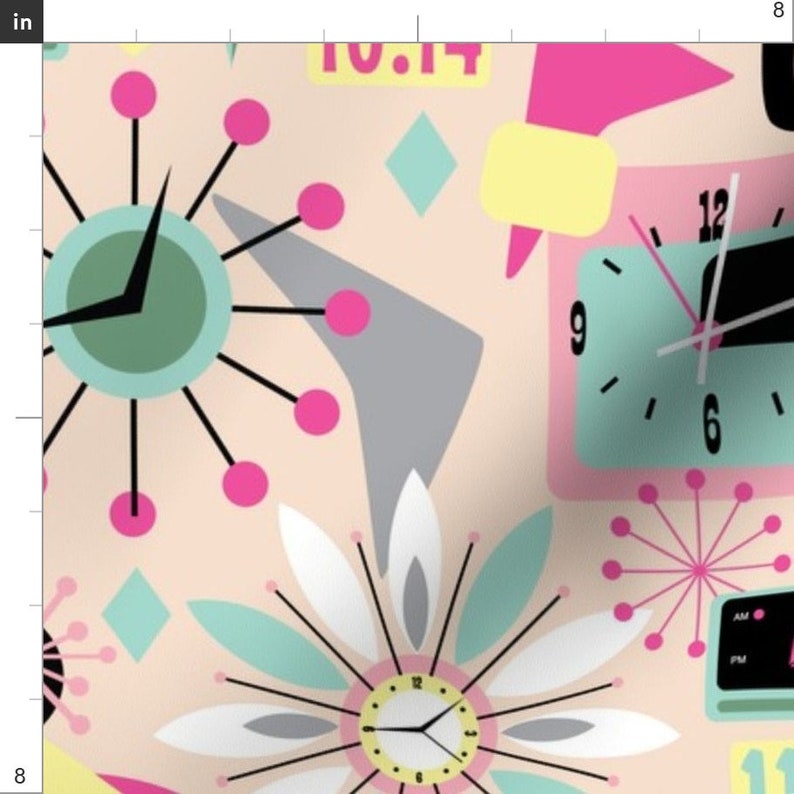 Clocks Fabric Fun Times by Designs by Lisa K Retro Cotton - Etsy