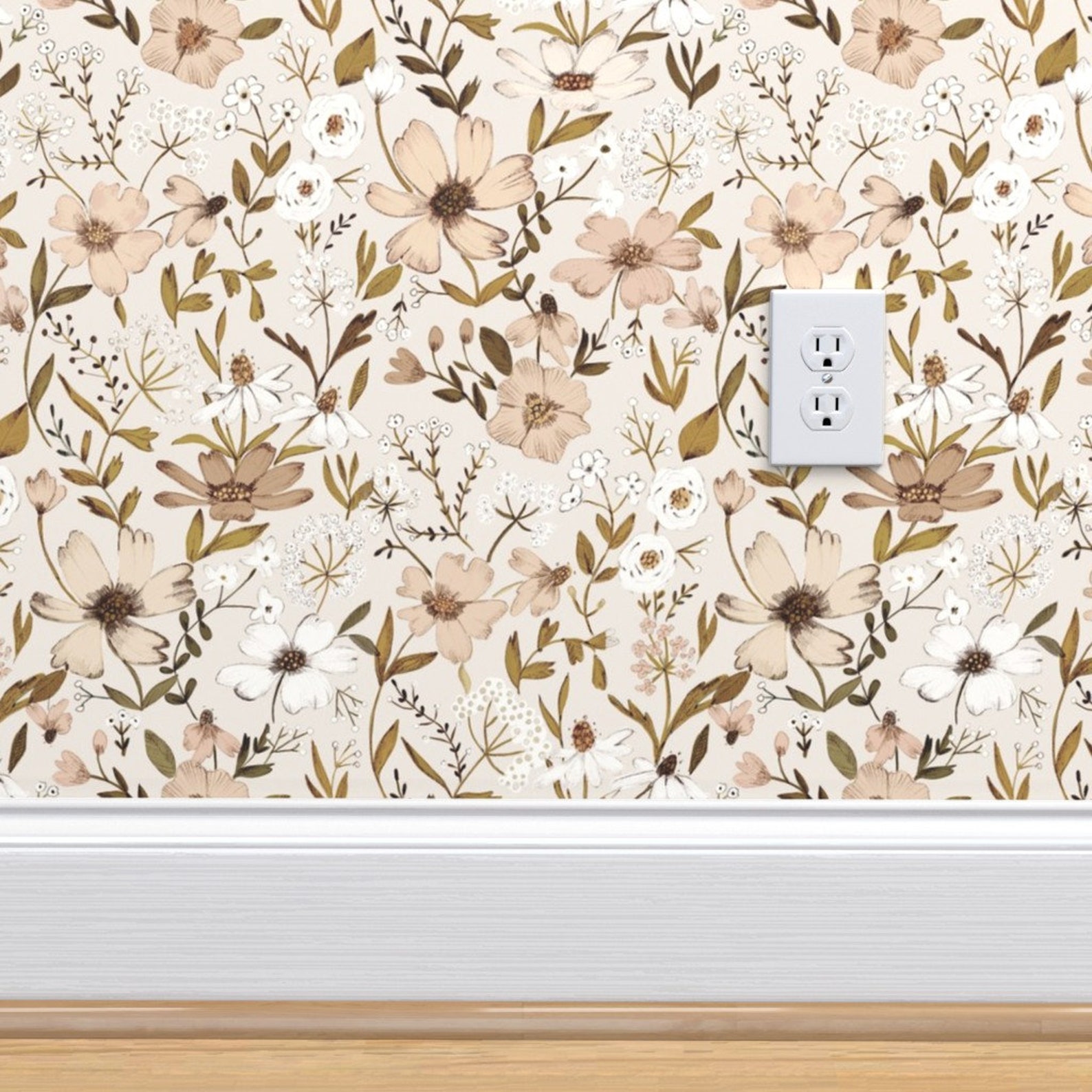 Neutral Floral Fabric Vintage-Bloom 1 By Gomboc Beige | Etsy