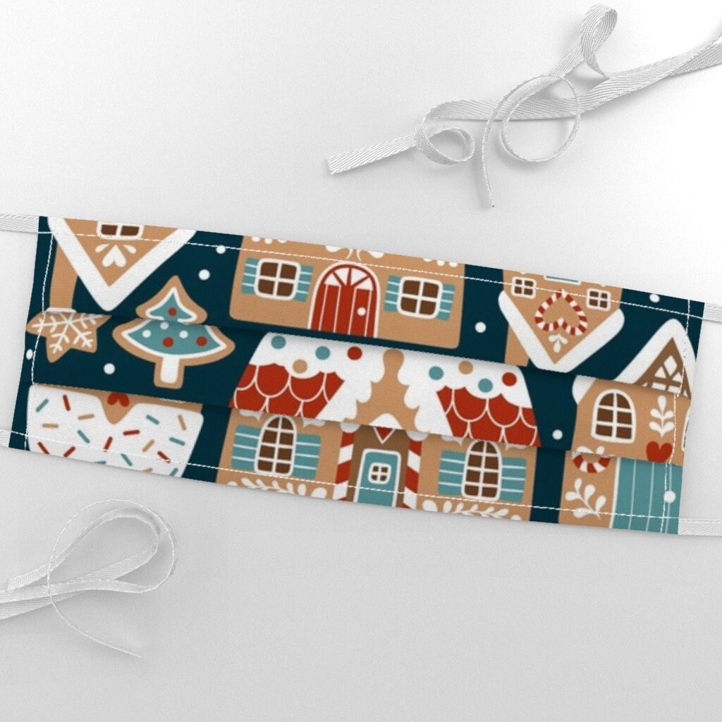 Gingerbread Xmas Fabric Gingerbread Village Dark Blue | Etsy